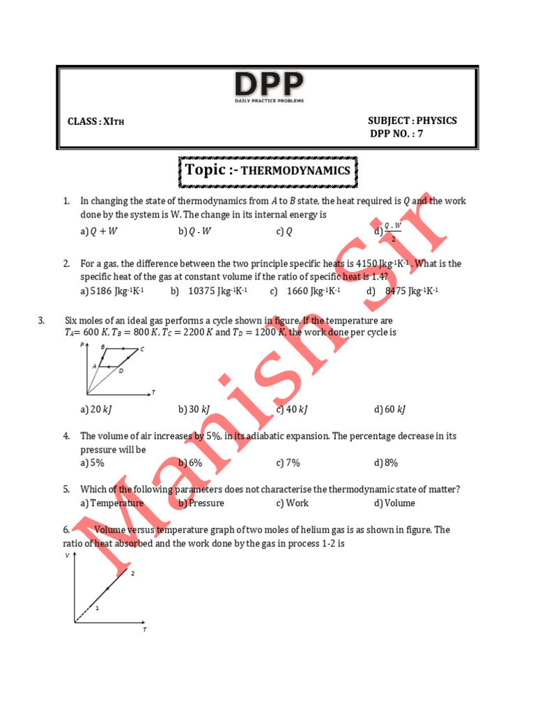 Thermodynamics DPP-7 | Download Free PDF | Heat | Gases