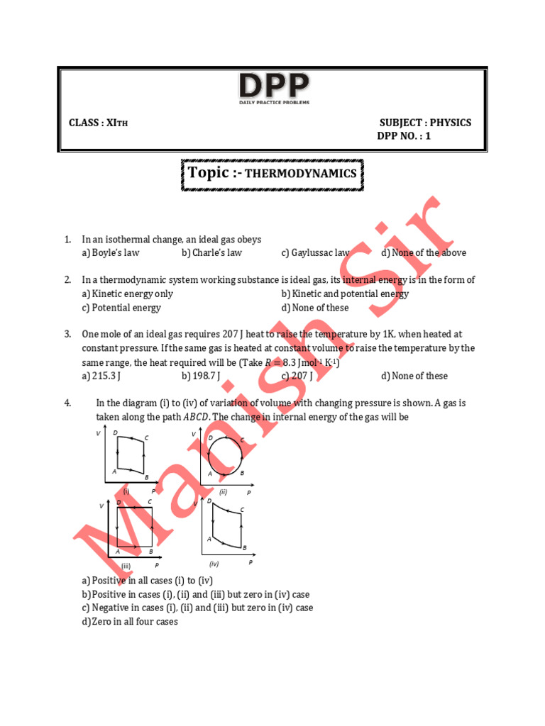 Thermodynamics DPP 1 | Download Free PDF | Gases | Heat