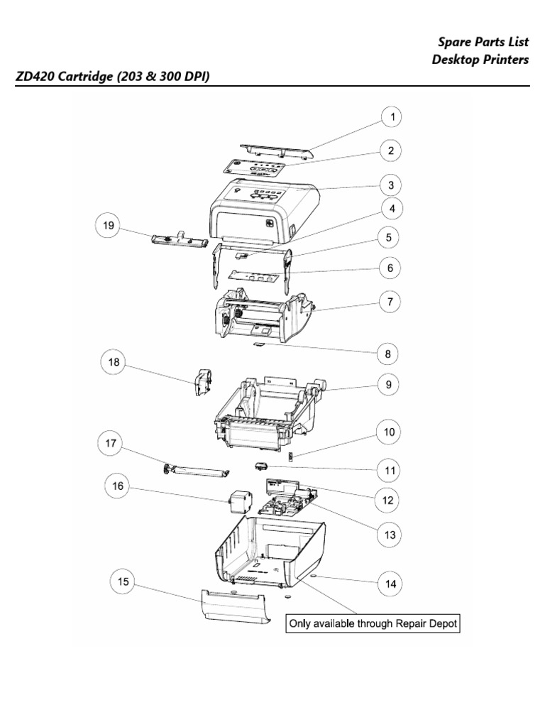 ZD420 Printer Spare Parts List | PDF | Printer (Computing) | Computer ...