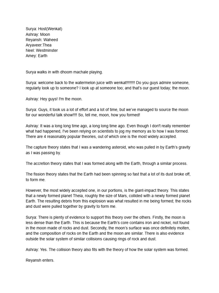 script for flipped learning | PDF | Giant Impact Hypothesis | Moon