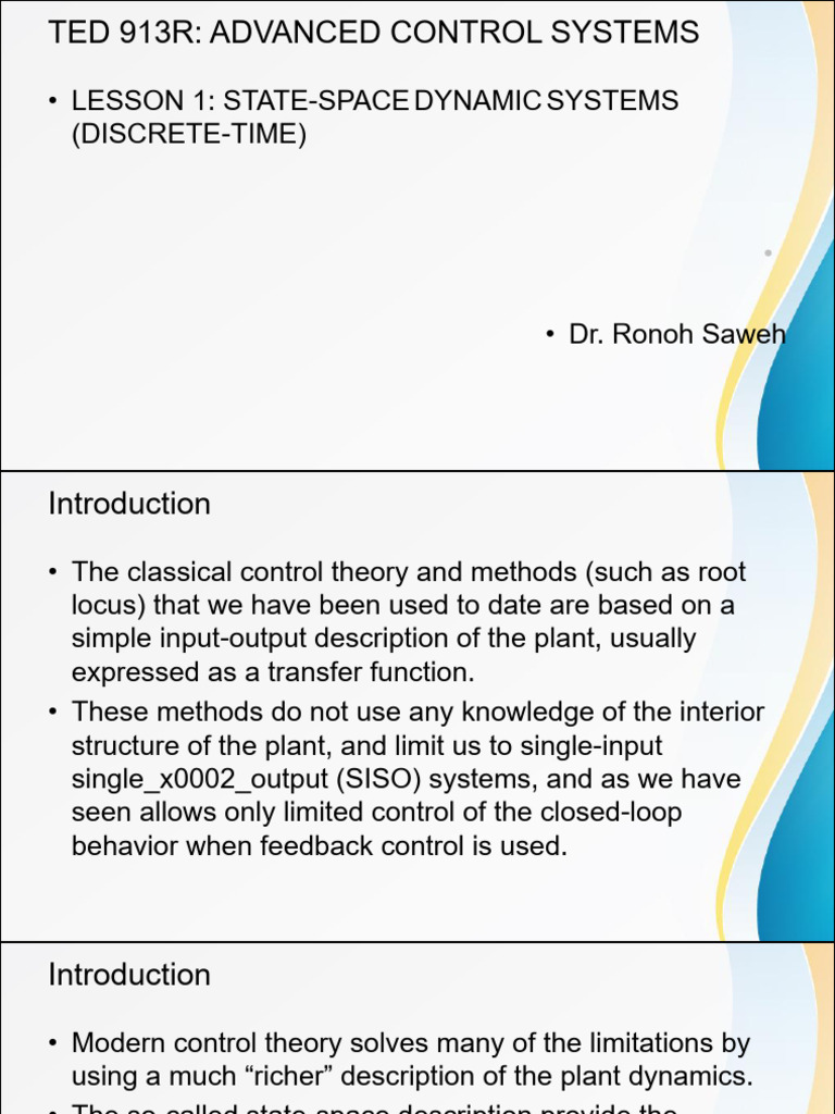 TED 913 Lesson Notes | PDF | Control Theory | Mathematical Analysis