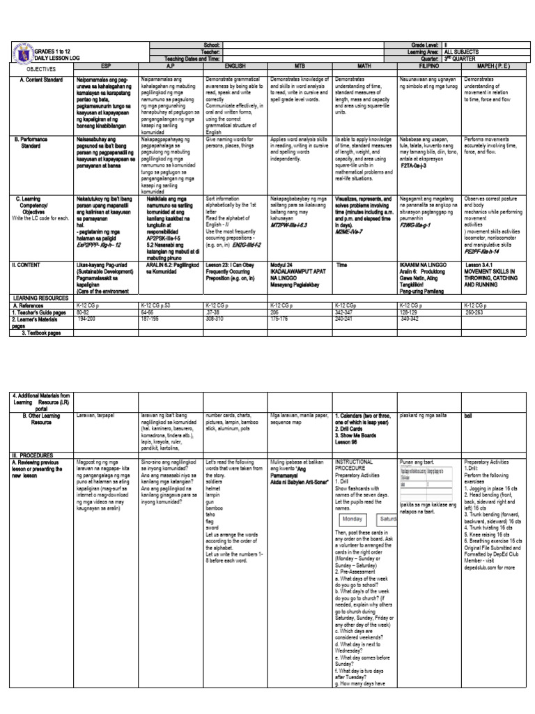 DLL All Subjects 2 q3 w6 d3 | PDF