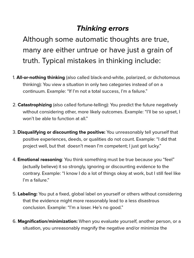 Thinking Errors | PDF | Thought | Mental Processes Thinking Errors | PDF | Thought | Mental Processes
