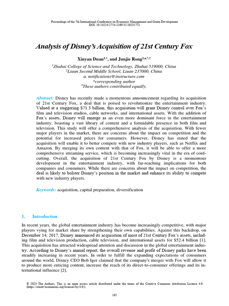 Disney's $71.3B Fox Acquisition Analysis | PDF | Mergers And ...