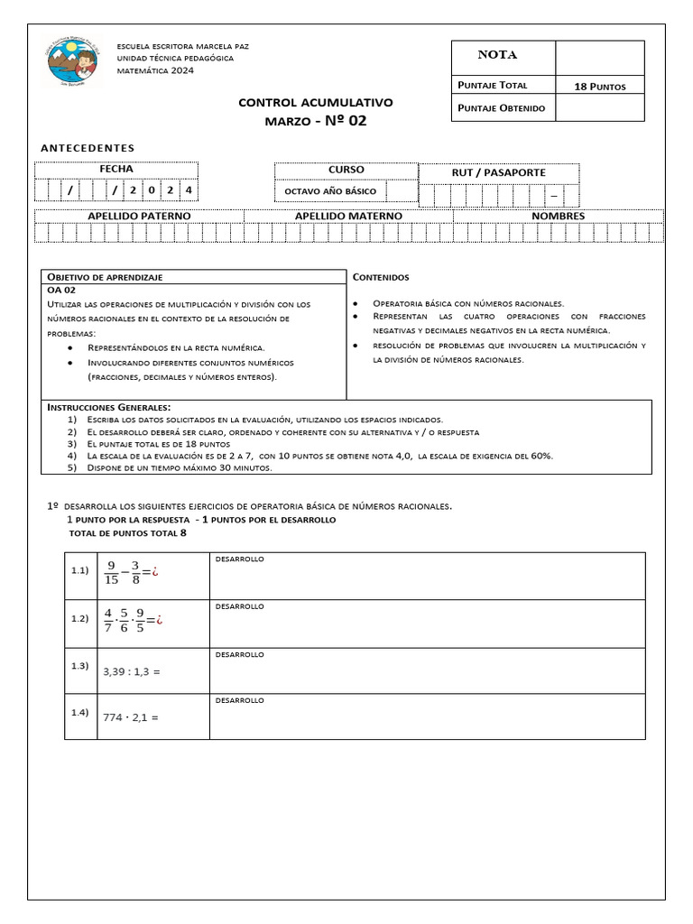 Ctrol Mar 02 Sem02 | PDF | Número racional | Matemática Elemental