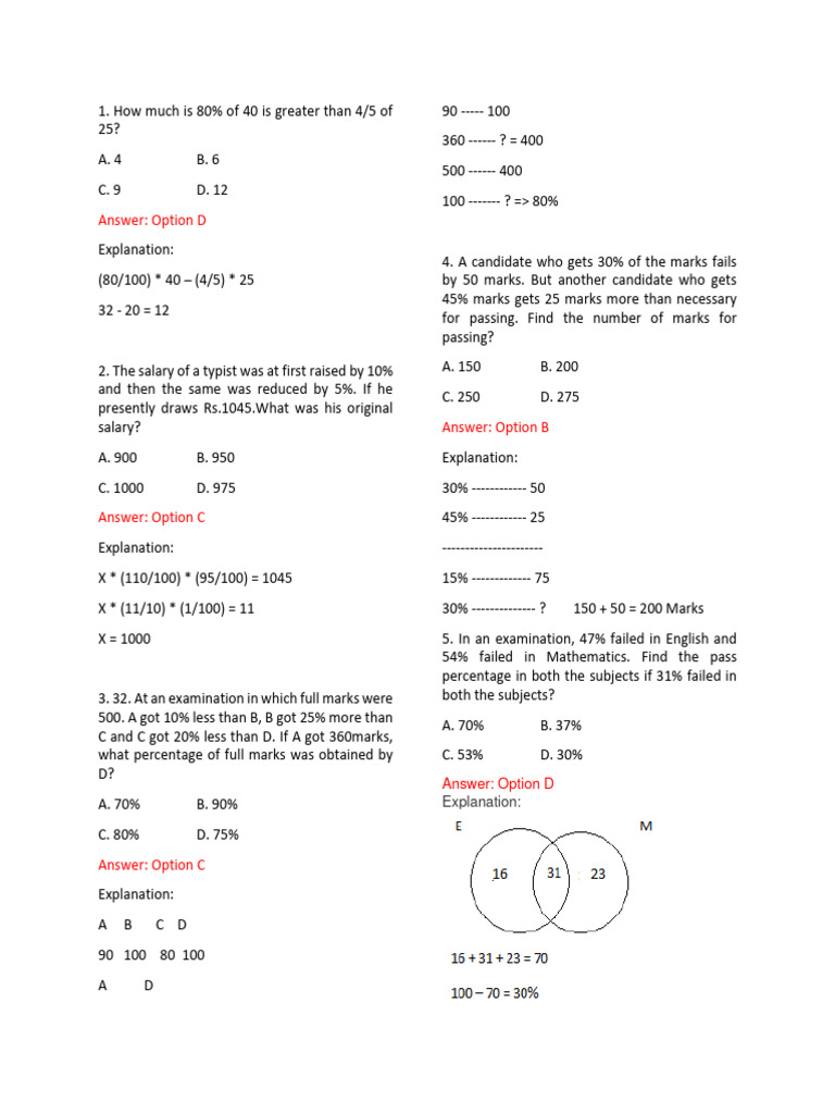 Percentages Paper 1 Document | PDF