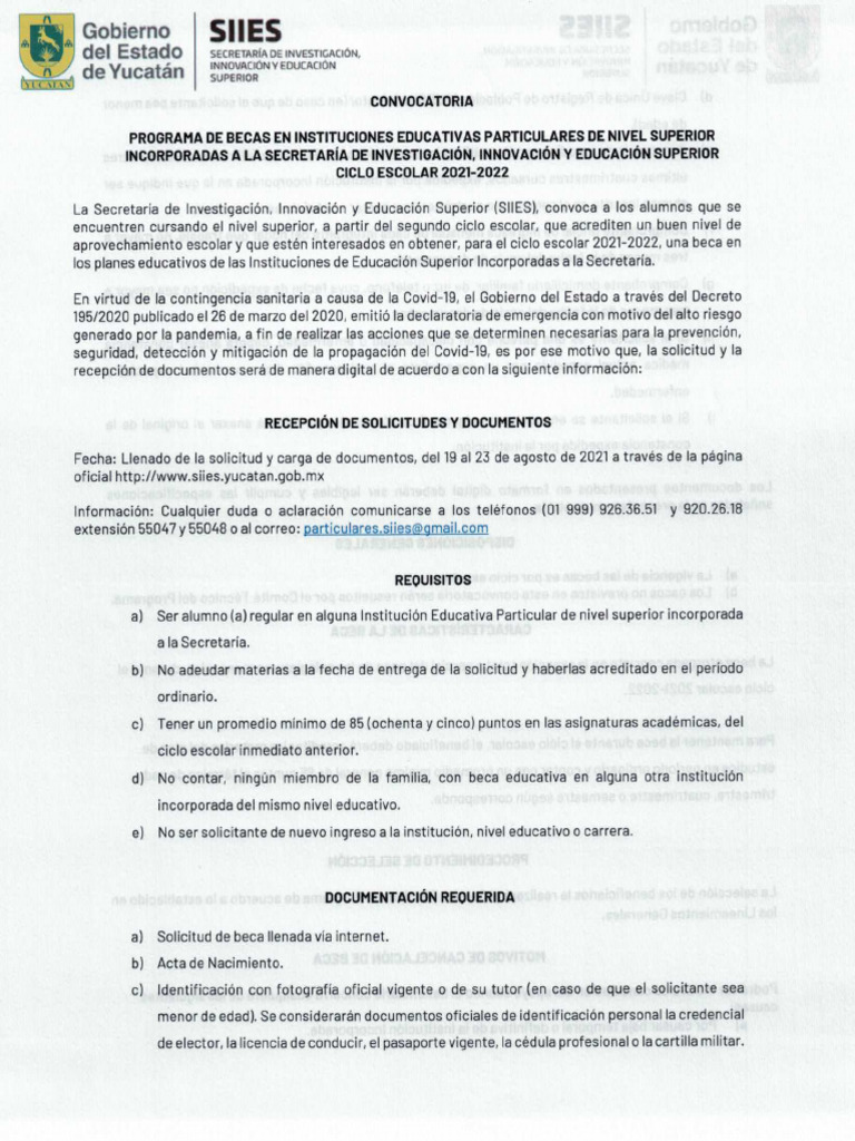 Convocatoria Becas Particulares 2021 2022 1 | PDF