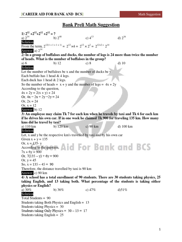 Bank Preli Math Suggestion | PDF
