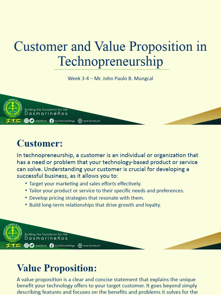 Value Proposition in Technopreneurship | PDF | Target Audience | Innovation