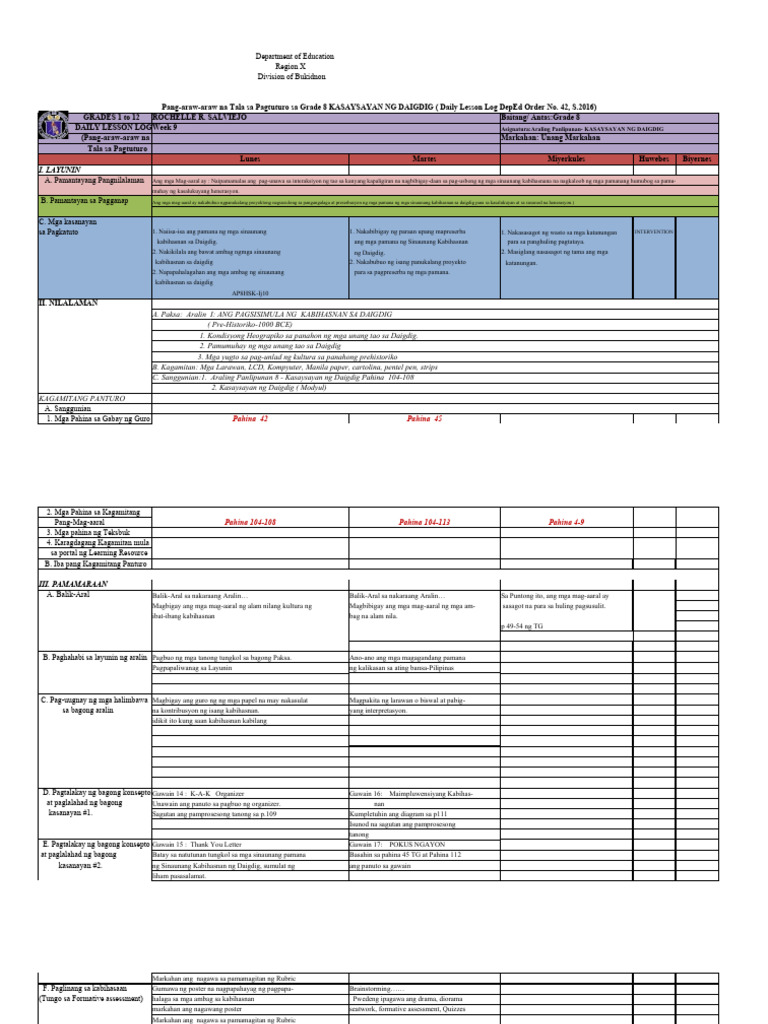 DLL Araling Panlipunan Grade8 Quarter1 Week6 To 9 (Palawan Division) | PDF