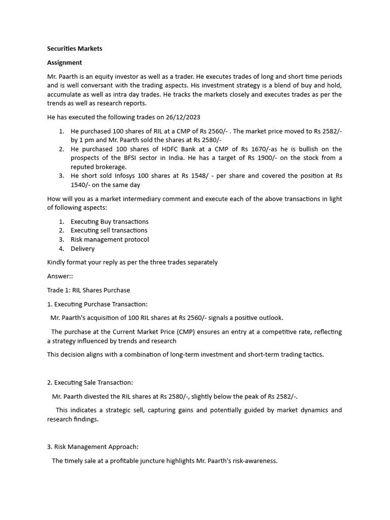 Securities Markets Case Study | PDF | Short (Finance) | Stocks