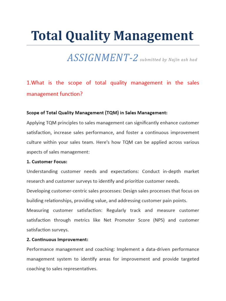 Total Quality Management Sem4 Assignment | PDF