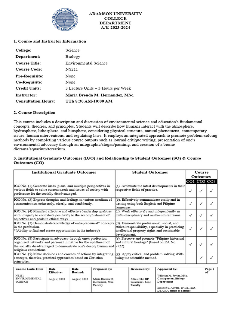 _Hernandez-MBM-Environmental Science_Syllabus | PDF | Earth Sciences ...