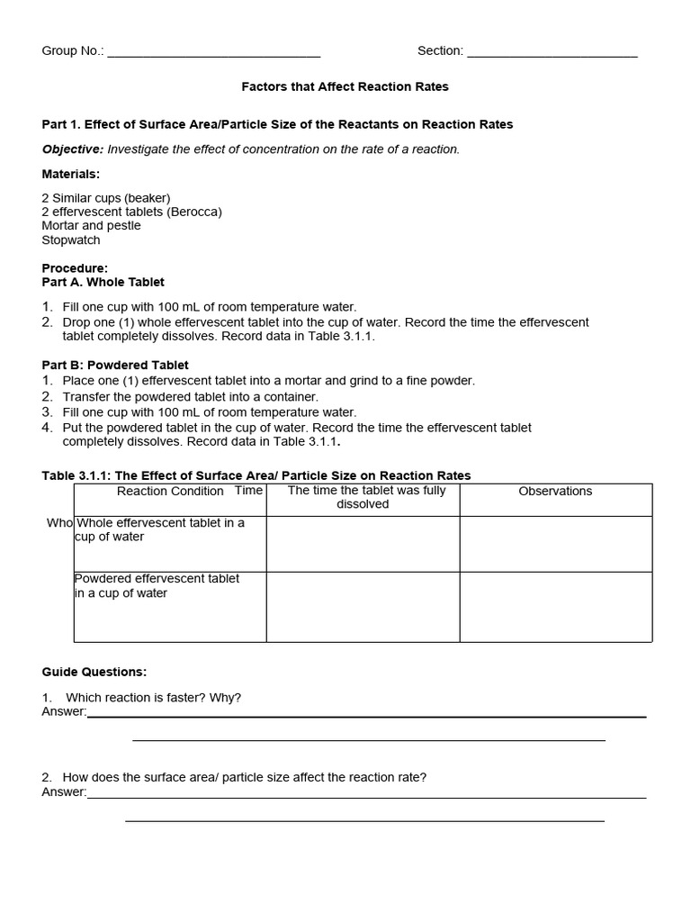 Chemistry Lab: Reaction Rates | PDF | Science & Mathematics