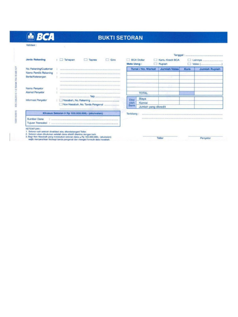 Formulir Setoran BCA | PDF