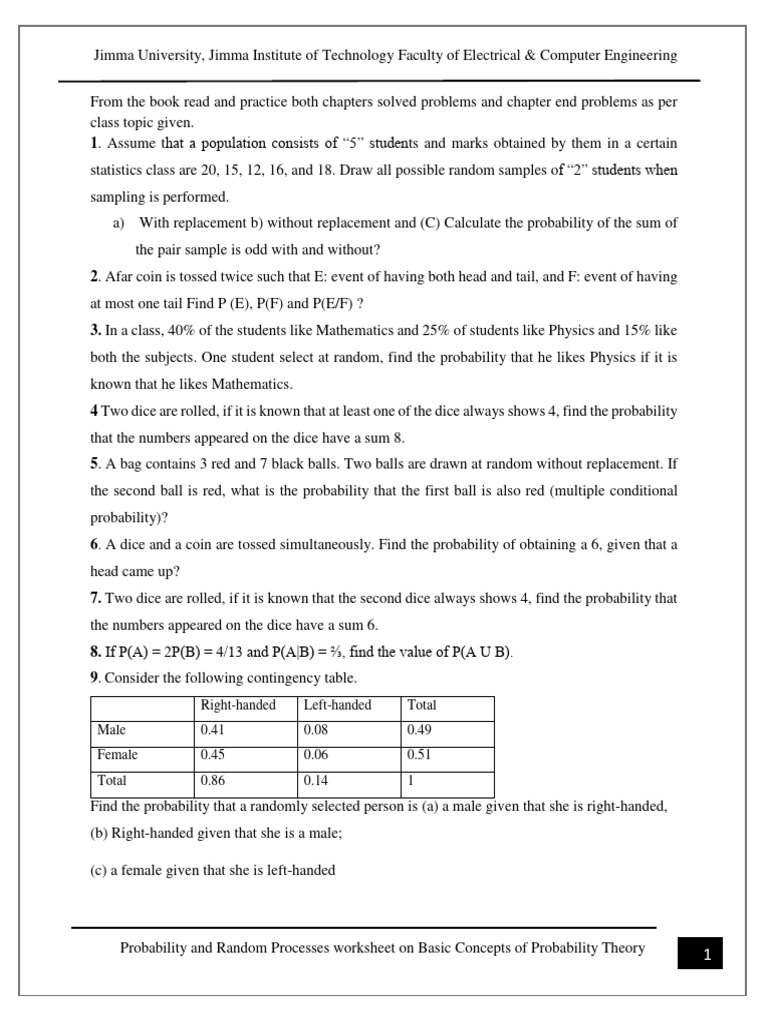 Probability Theory Worksheet | PDF | Teaching Methods & Materials | Young Adult