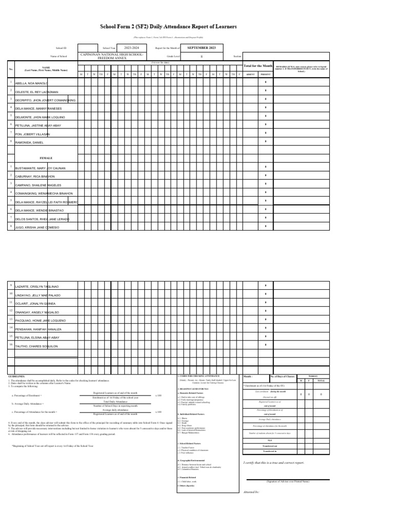 Blank SF2 | PDF | Youth | Human Life Stages