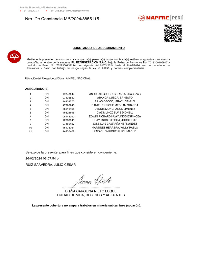 SCTR - Marzo 2024 | PDF | Póliza de seguros | Servicios financieros