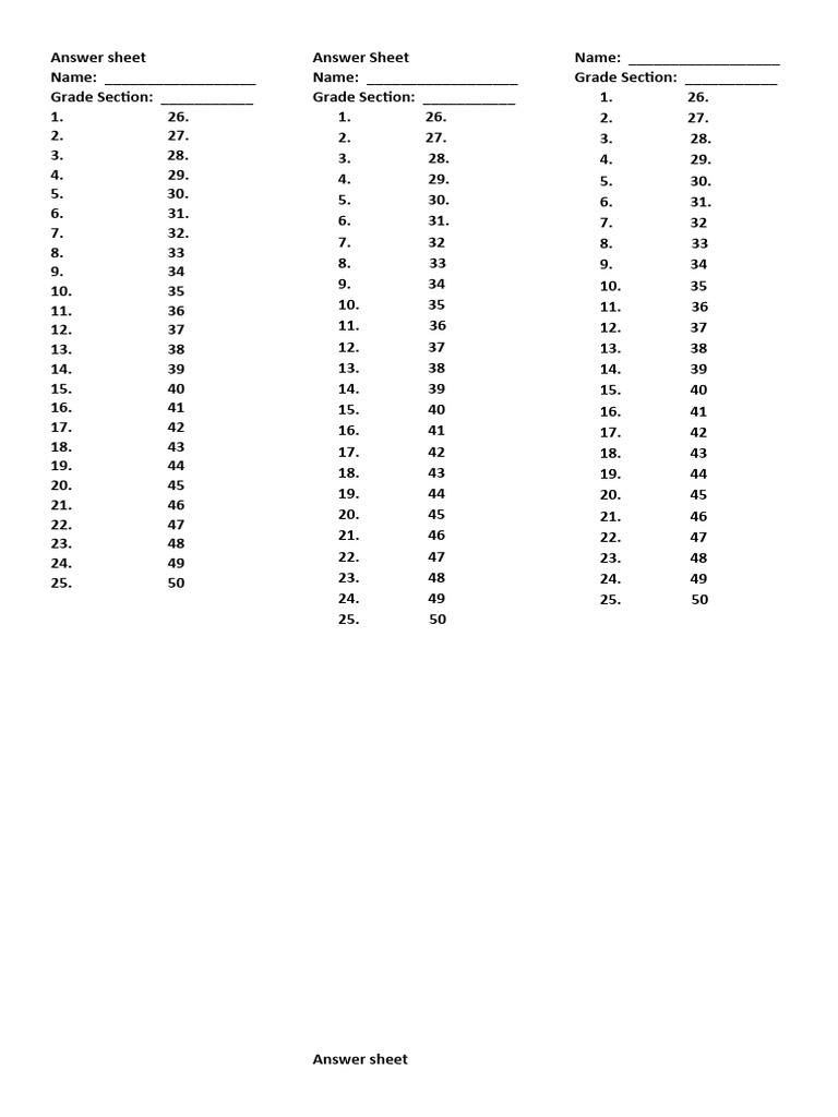 Student Exam Answer Sheet Template | PDF | Teaching Methods & Materials