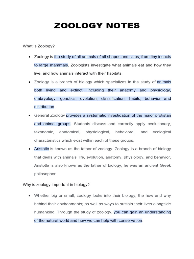 ZOOLOGY NOTES | PDF