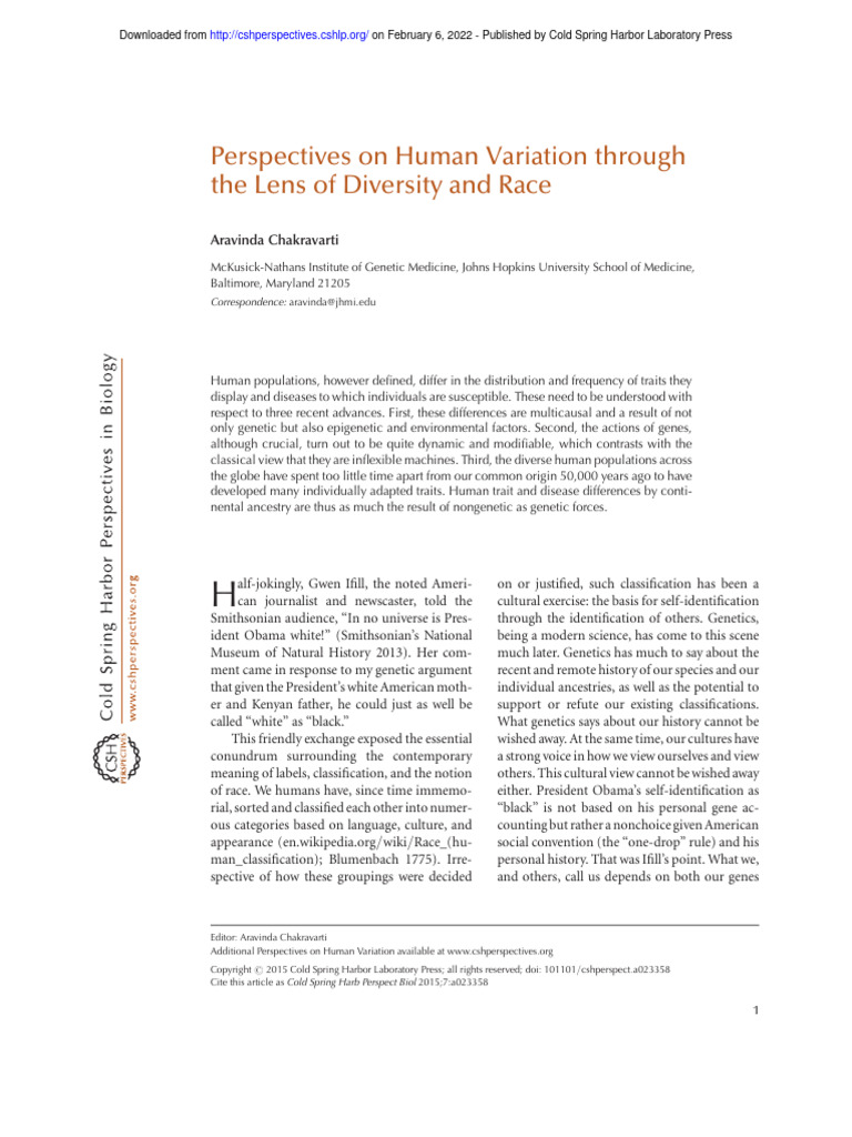 Cold Spring Harb Perspect Biol-2015-Chakravarti-A023358 | PDF | Race (Human Categorization ...