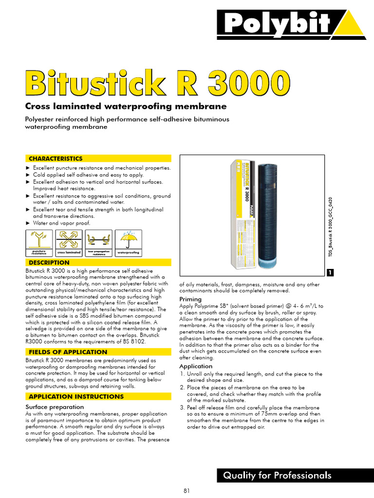 Bitustick R 3000 Waterproofing Membrane | PDF | Concrete | Adhesive