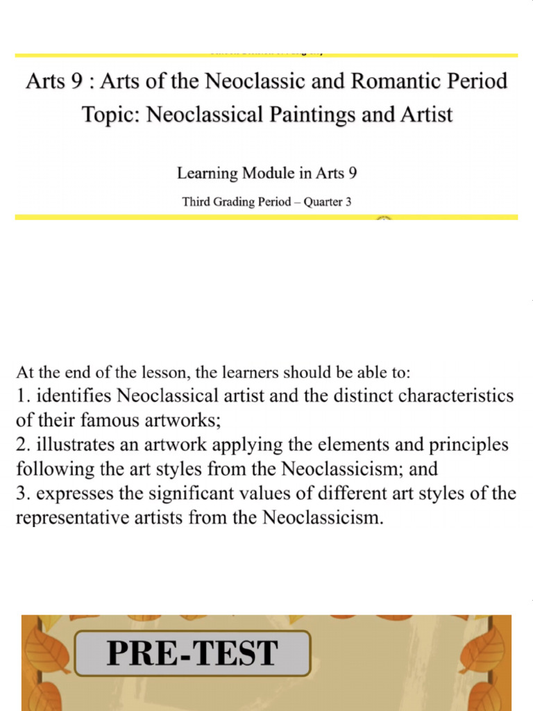 Neoclassical and Romantic Period ARTS 9 Q3 L1 | PDF