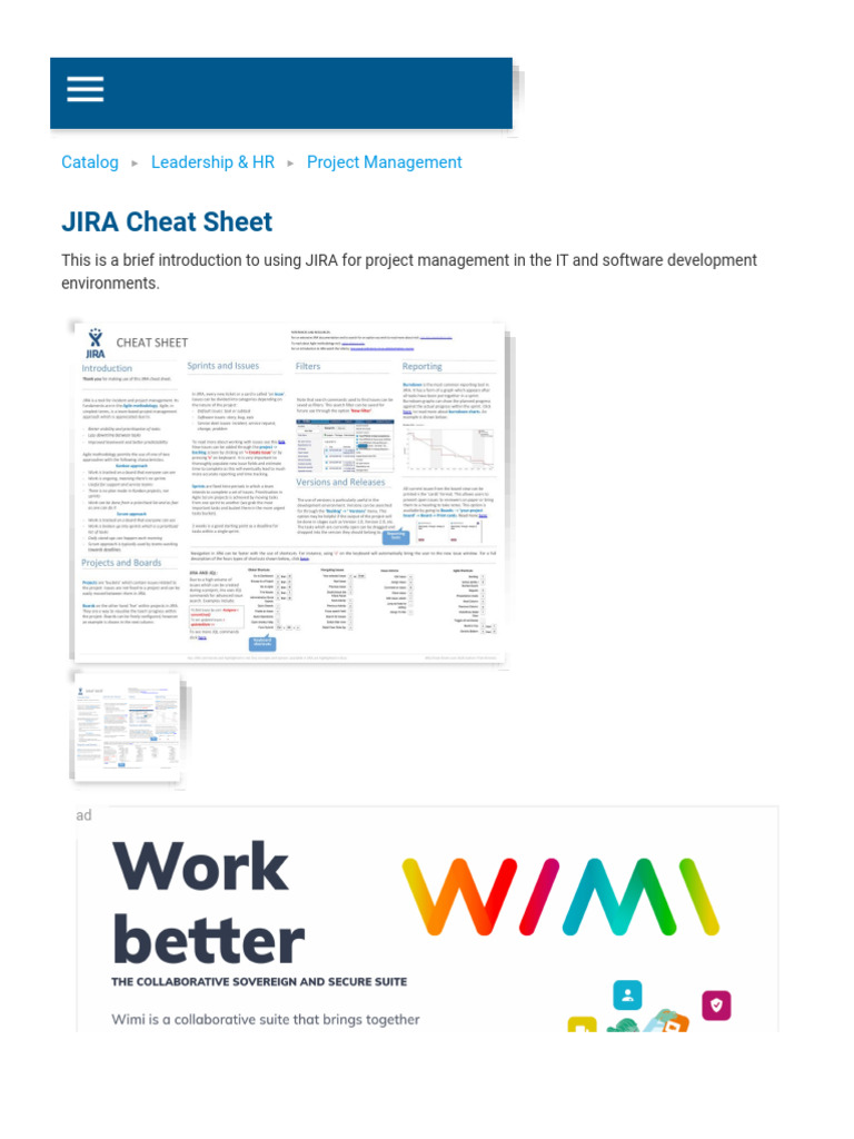 JIRA Cheat Sheet - Eloquens | PDF | Scrum (Software Development) | Computing