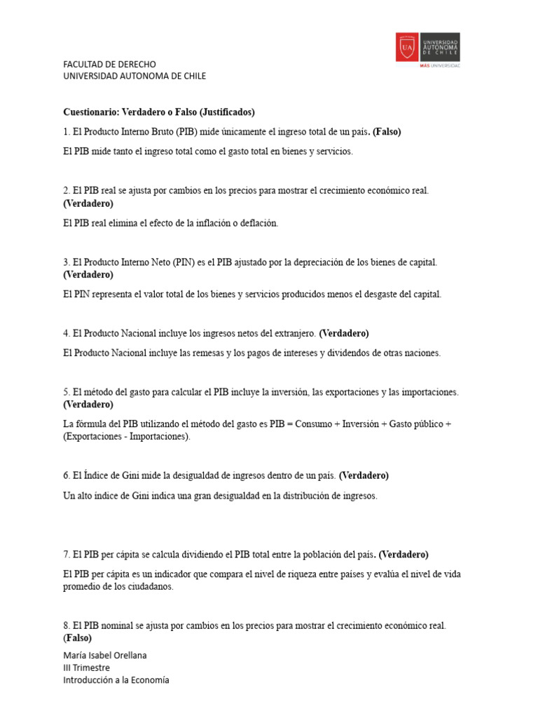 Cuestionario Prueba 14 Noviembre Economia | PDF