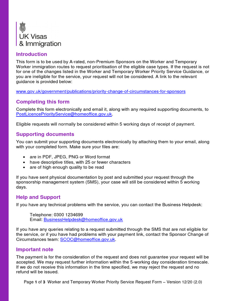 Worker Priority Service Request Form | PDF