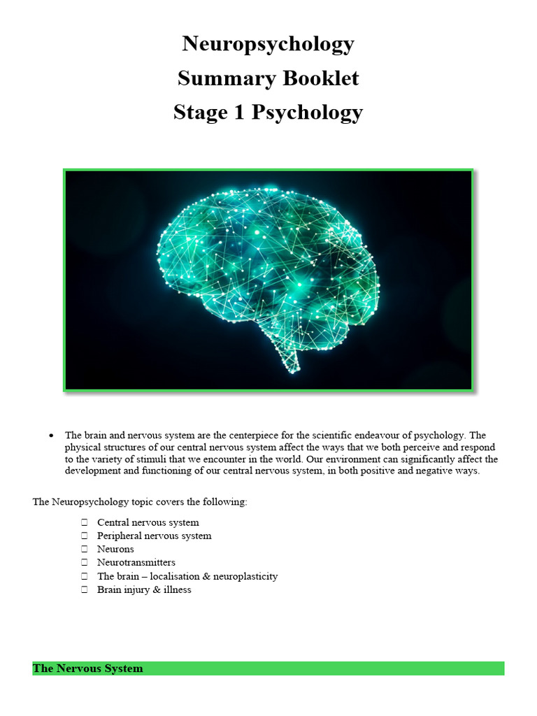 neuropsychology summary booklet | PDF | Nervous System | Neuron