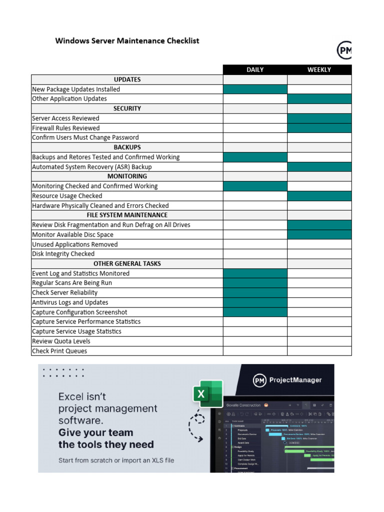 Server Maintenance Checklist Template ProjectManager WLNK | PDF