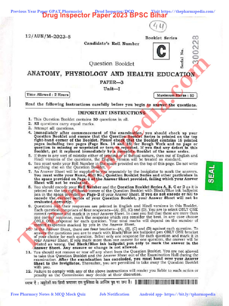 HAP Health Education BPSC DI Questions Paper 2023 Pharmapedia | PDF ...