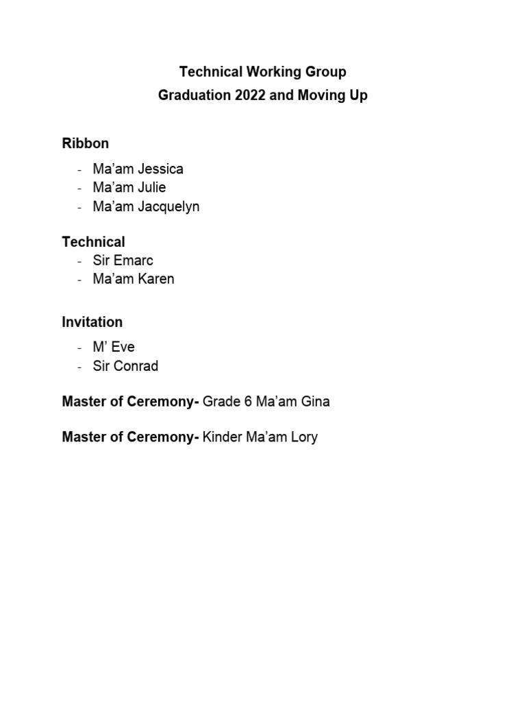 Technical Working Group Graduation | PDF