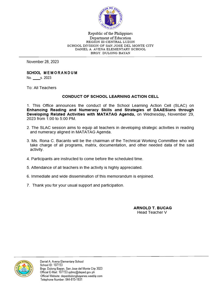 SLAC Memo Activity Design and Matrix November 29 2023 | PDF