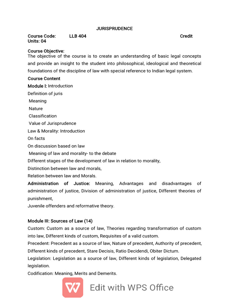 JURISPRUDENCE Syllabus | PDF | Jurisprudence | Precedent
