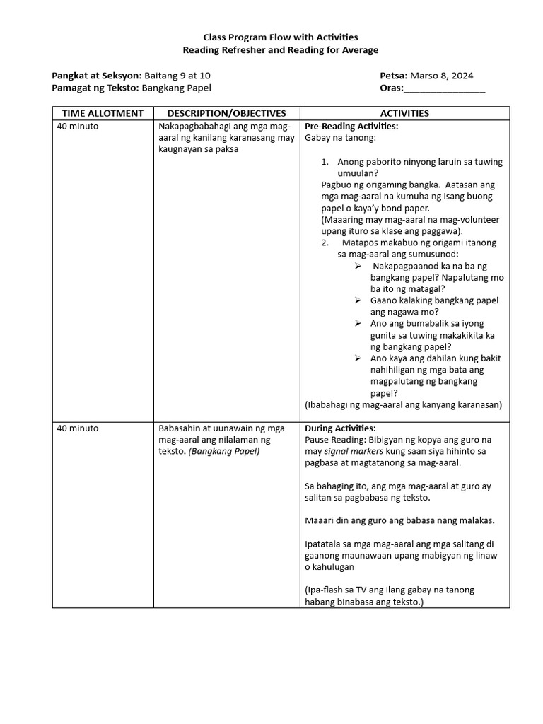 Bangkang Papel Moderate Refresher | PDF