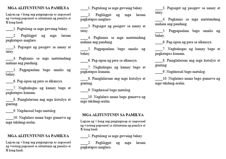 Ap 1 Mga Alituntunin Sa Pamilya | PDF