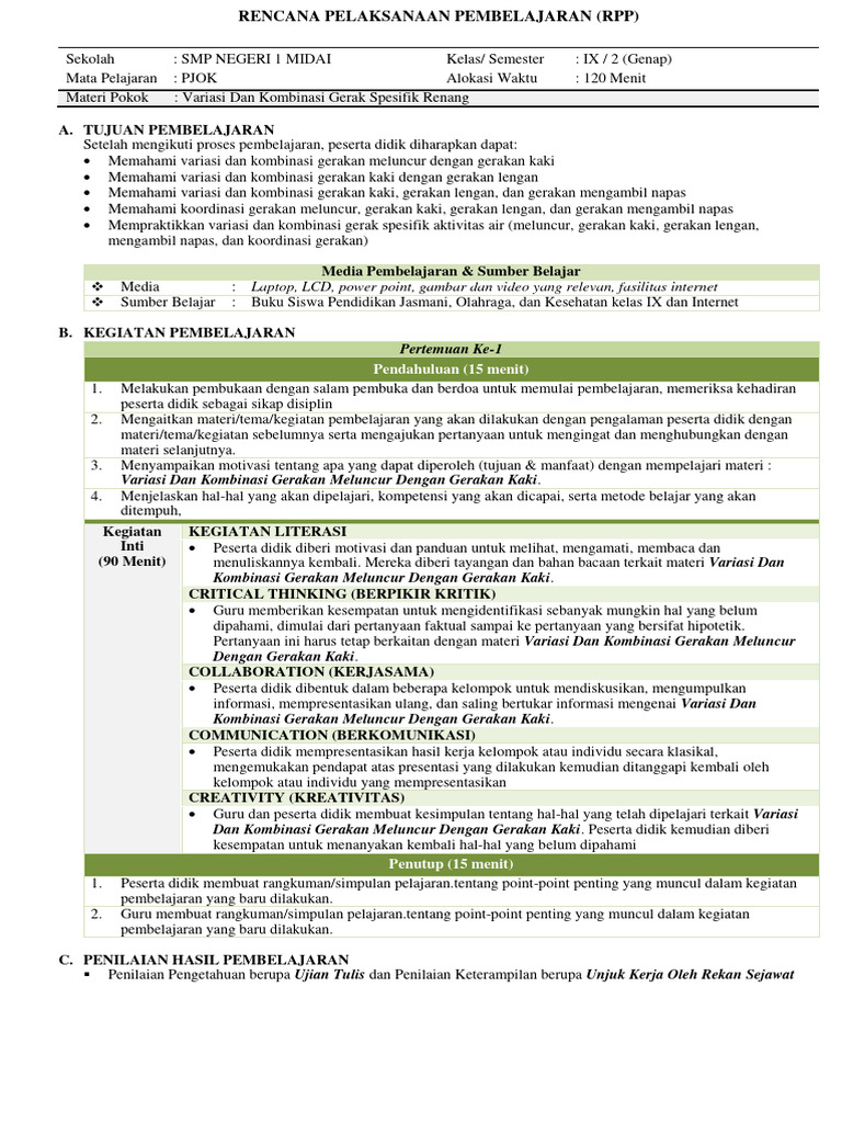 RPP Renang | PDF | Karier & Perkembangan | Seni