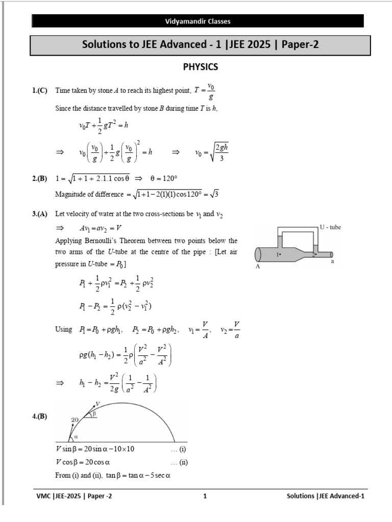 2025 - JEE Advanced - 1 - Paper - 2 - Solutions | Download Free PDF | Gases | Physical Quantities