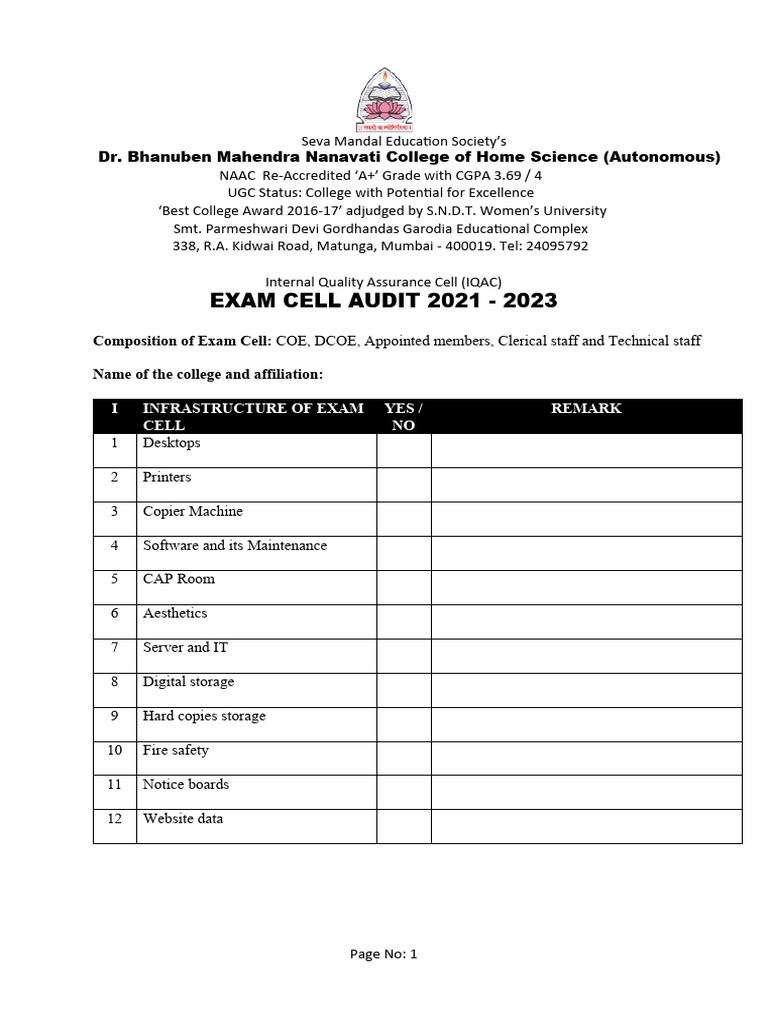 Blank Exam Audit Format | Download Free PDF | Computing