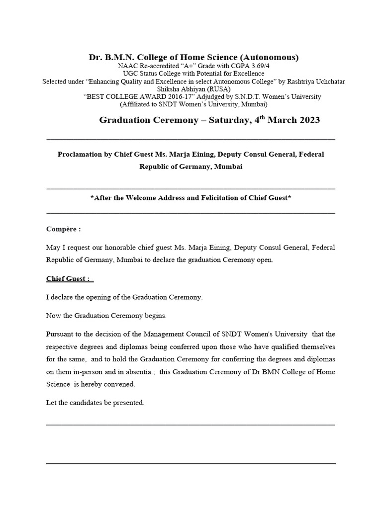 Graduation Ceremony - Proclamation | PDF