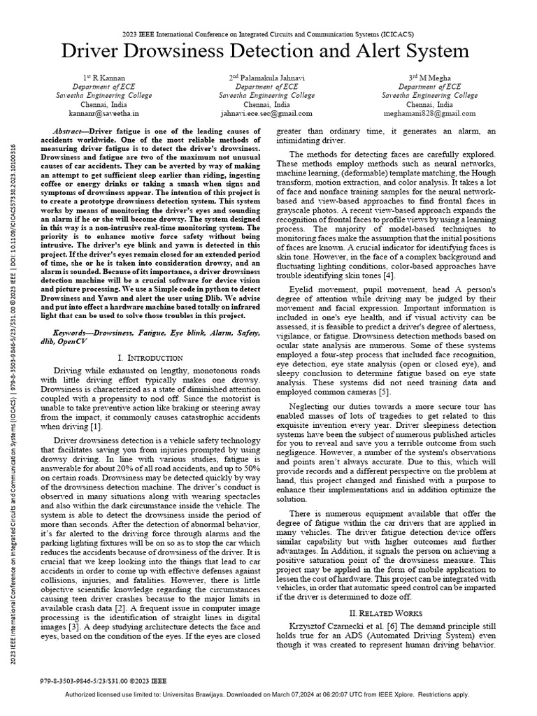 Driver Drowsiness Detection And Alert System Pdf Traffic Collision