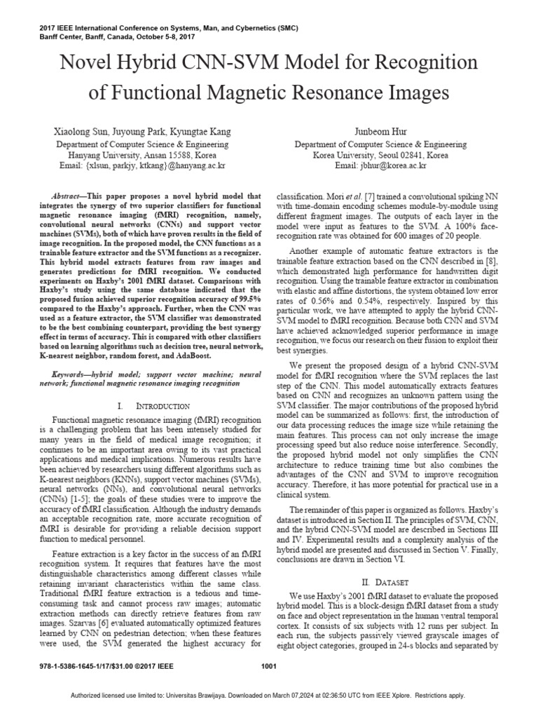 Novel Hybrid CNN-SVM Model For Recognition of Functional Magnetic Resonance Images | PDF ...