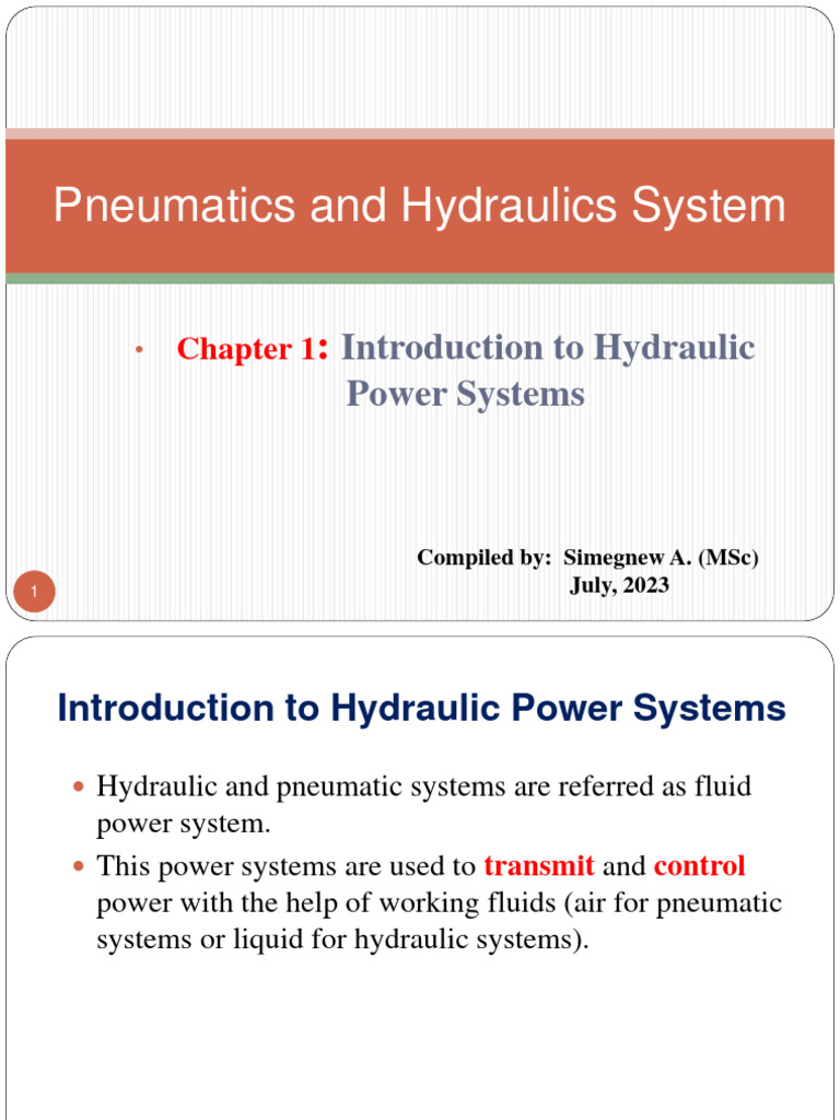 CH - 1 Introduction To Pneumatics and Hydraulics System | PDF | Engines | Fluid Dynamics