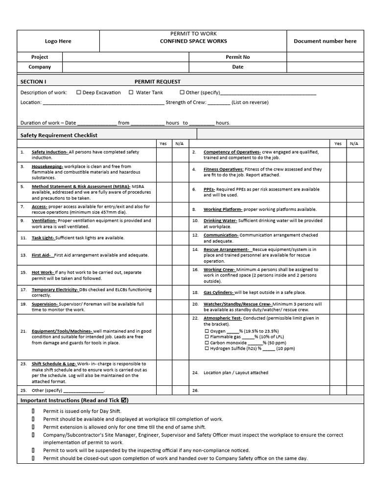 Permit To Work Confined Space KVQBSN | PDF