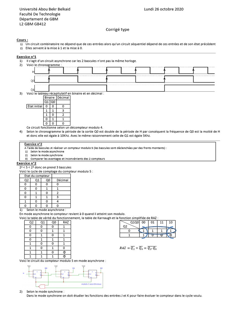 L2 GBM S2 GB412 Corrigé | PDF