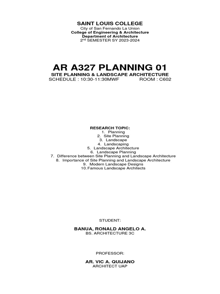Planning 1 - PR-RSW-01 | PDF | Landscape | Landscape Architecture
