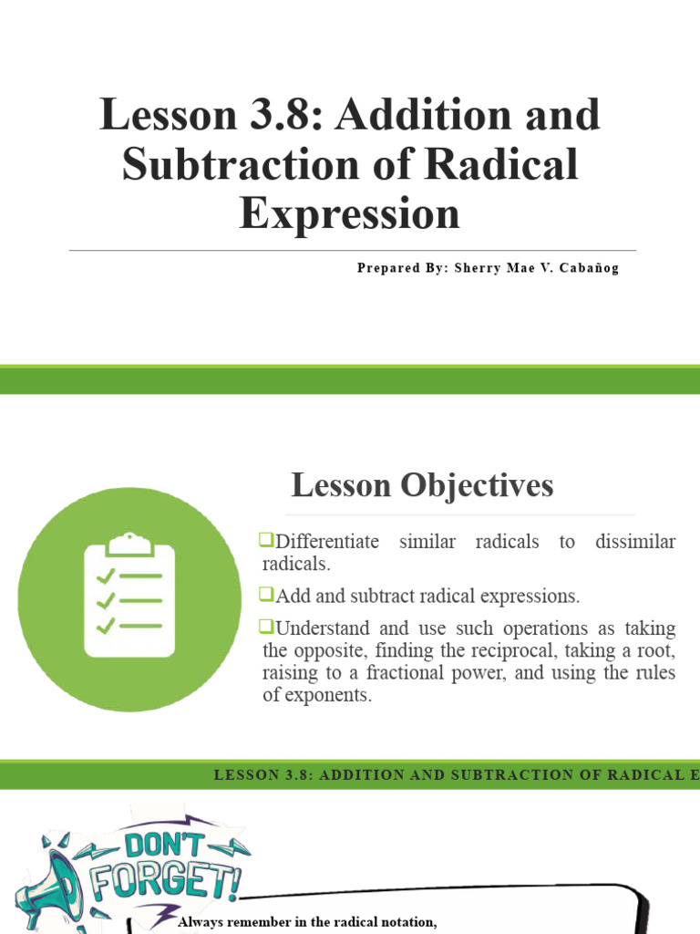Lesson 3.8-Addition-and-Subtraction-of-Radical-Expression | PDF ...