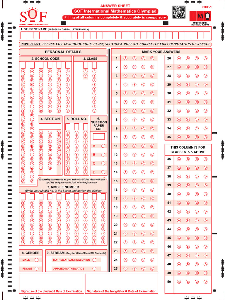 Imo Omr Sheet 2023-24 | PDF